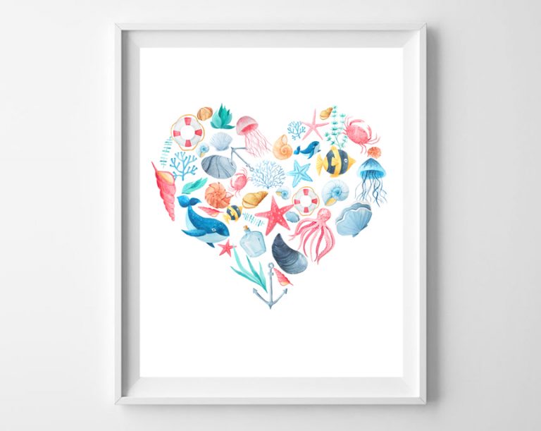 Free Printable Heart-shaped Ocean and Beach Art • Free-Printables.com