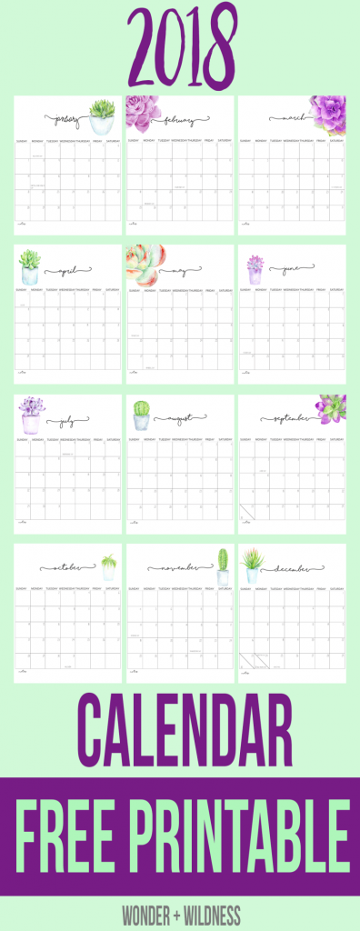 Free Printable 2018 Succulent Calendar • Free-Printables.com