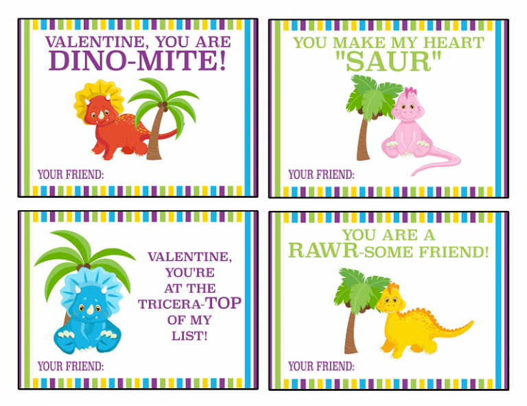 Free Printable Dinosaur Valentine Cards • Free-Printables.com